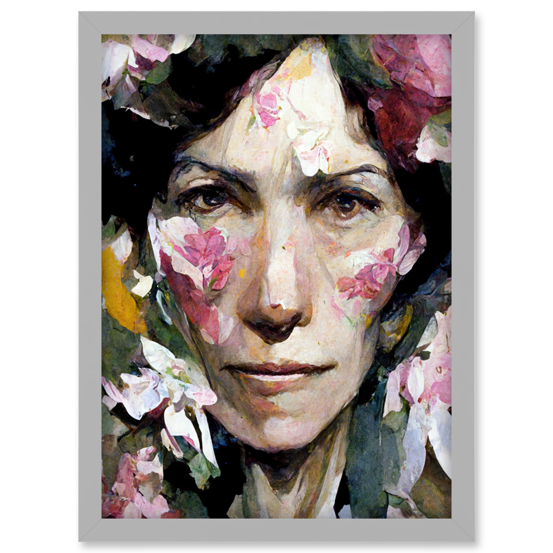 Through Flowers Elegant Portrait Woman Face Artwork Framed Wall Art ...