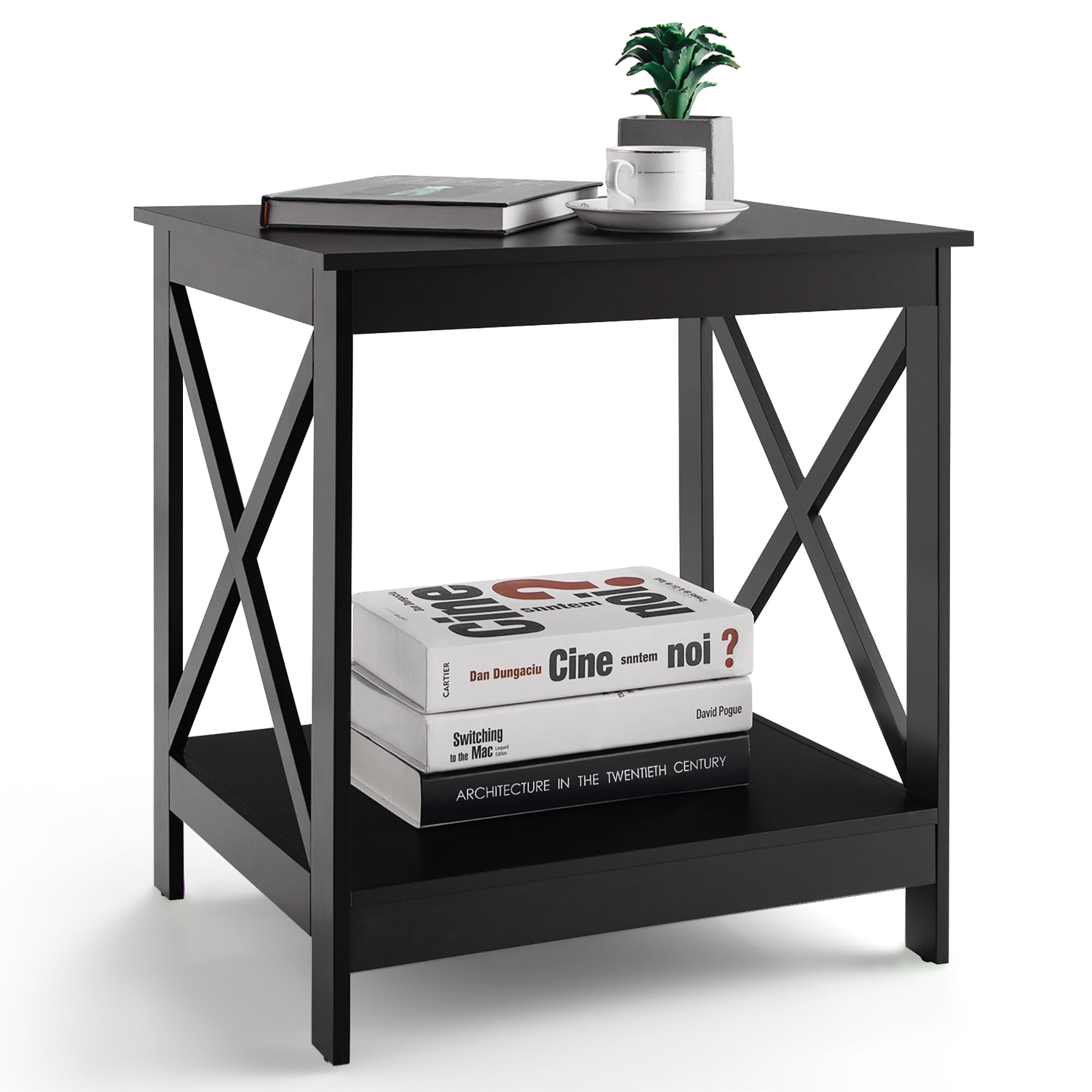Costway Side Table 2 Tie Coffee Tea End Table Wooden Nightstands ...