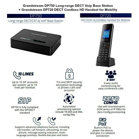 Grandstream DP750 Long-range DECT Base Station + DP720 DECT Cordless HD ...