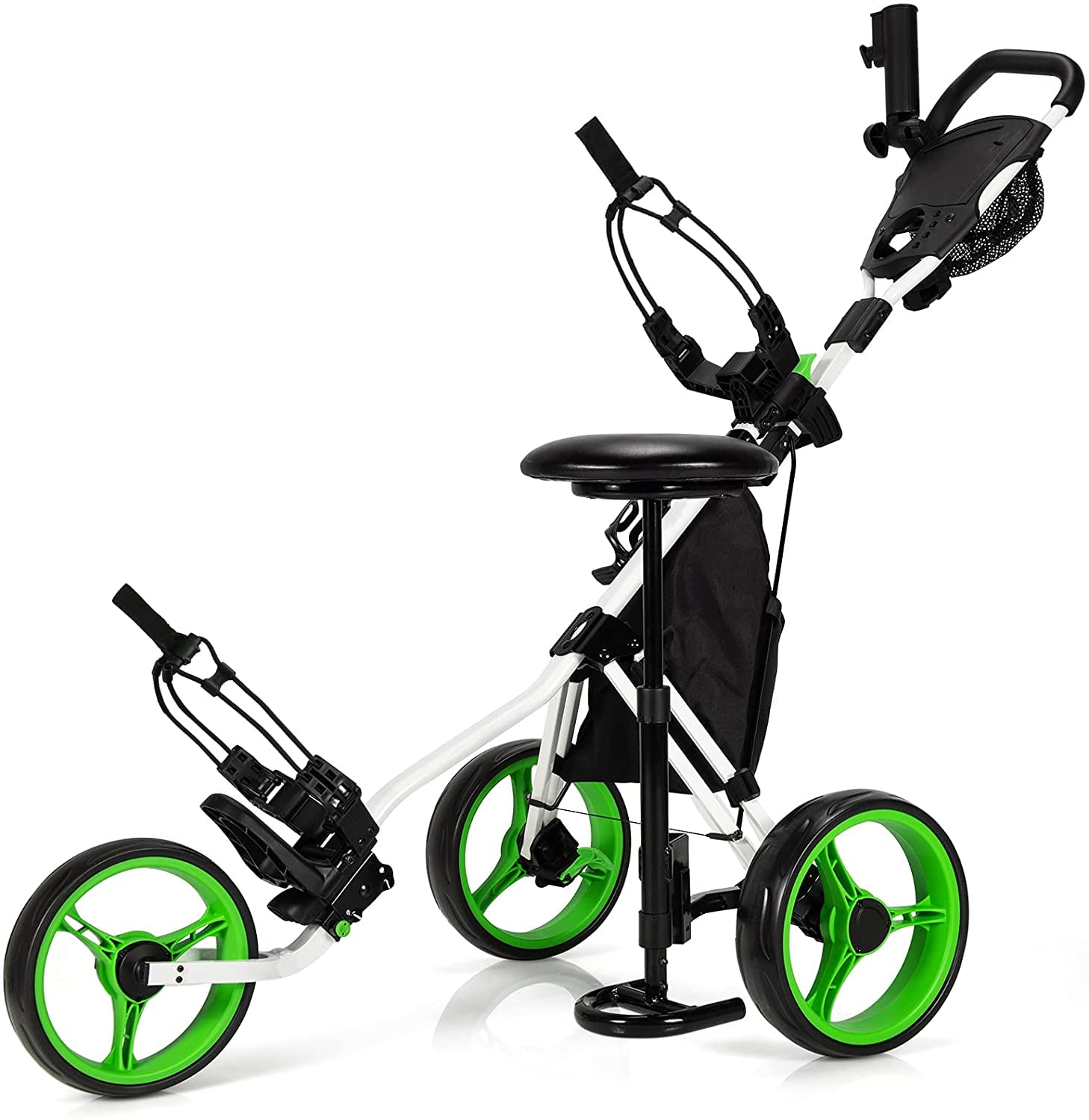 Golf Push Pull Cart with Seat, Lightweight Foldable Collapsible 3 ...