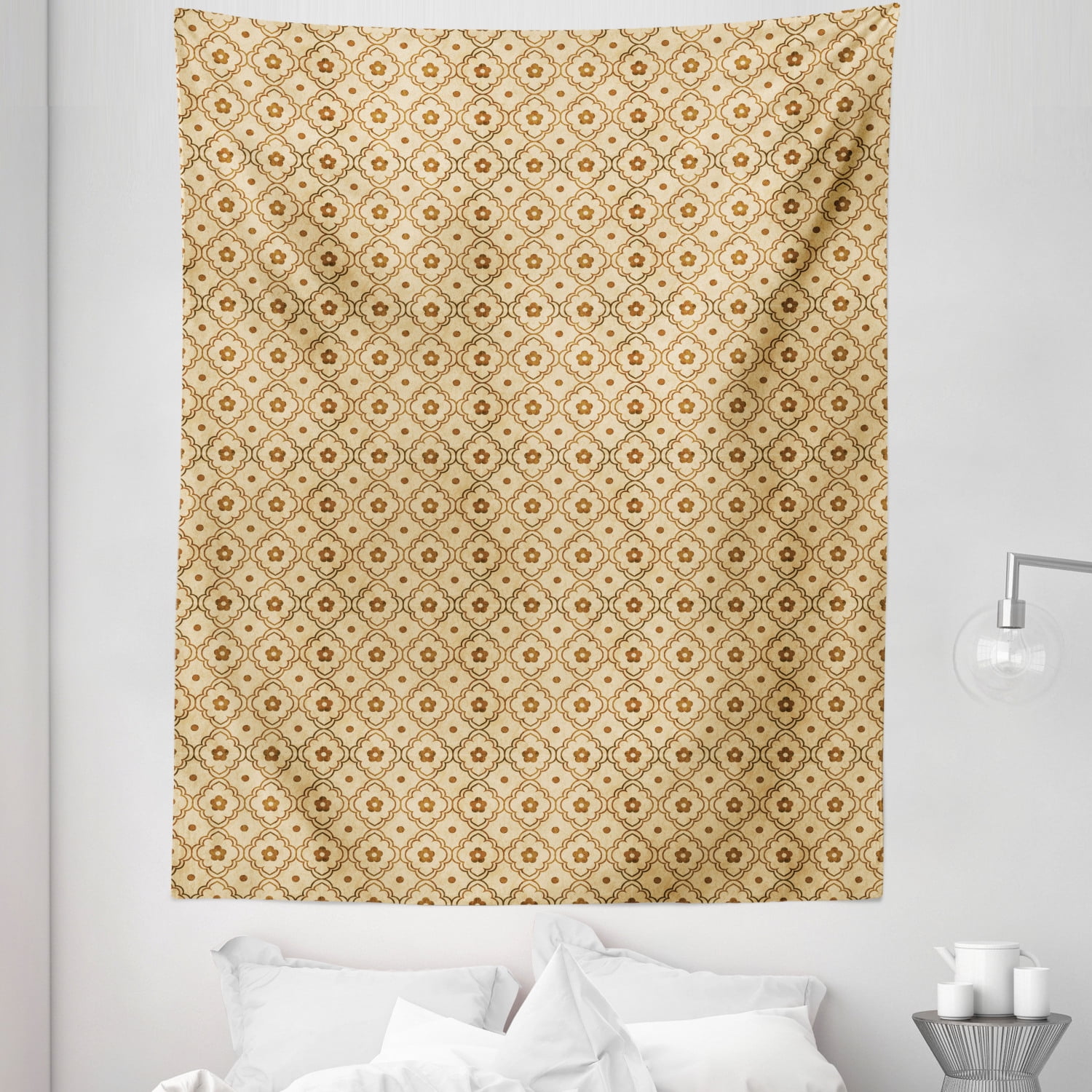 Retro Tapestry, Retro Diamond Form Leaves Pattern with Curvy Shapes and ...