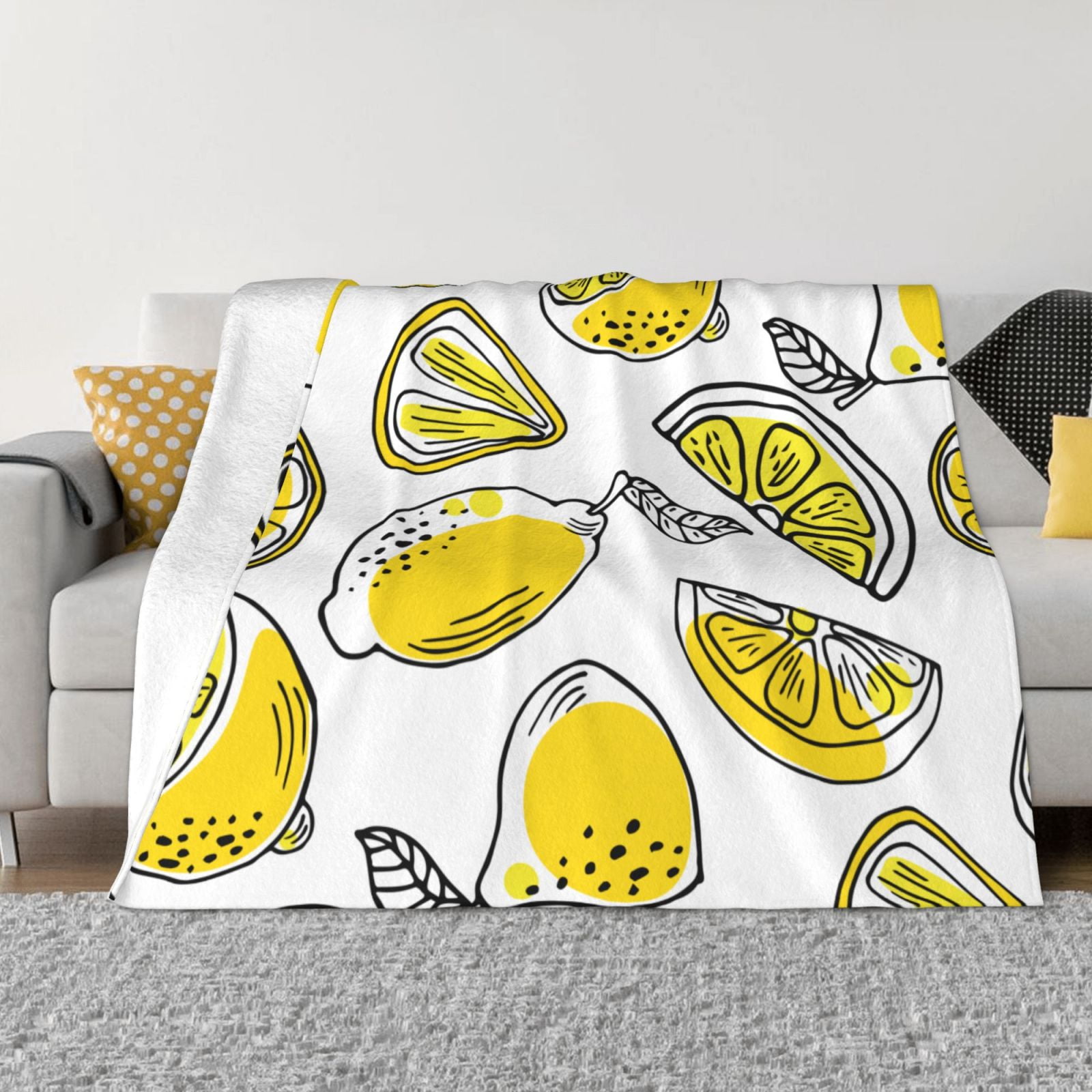 XMXT Throw Blanket, Lemon Decorative Line Illustration Machine Washable ...