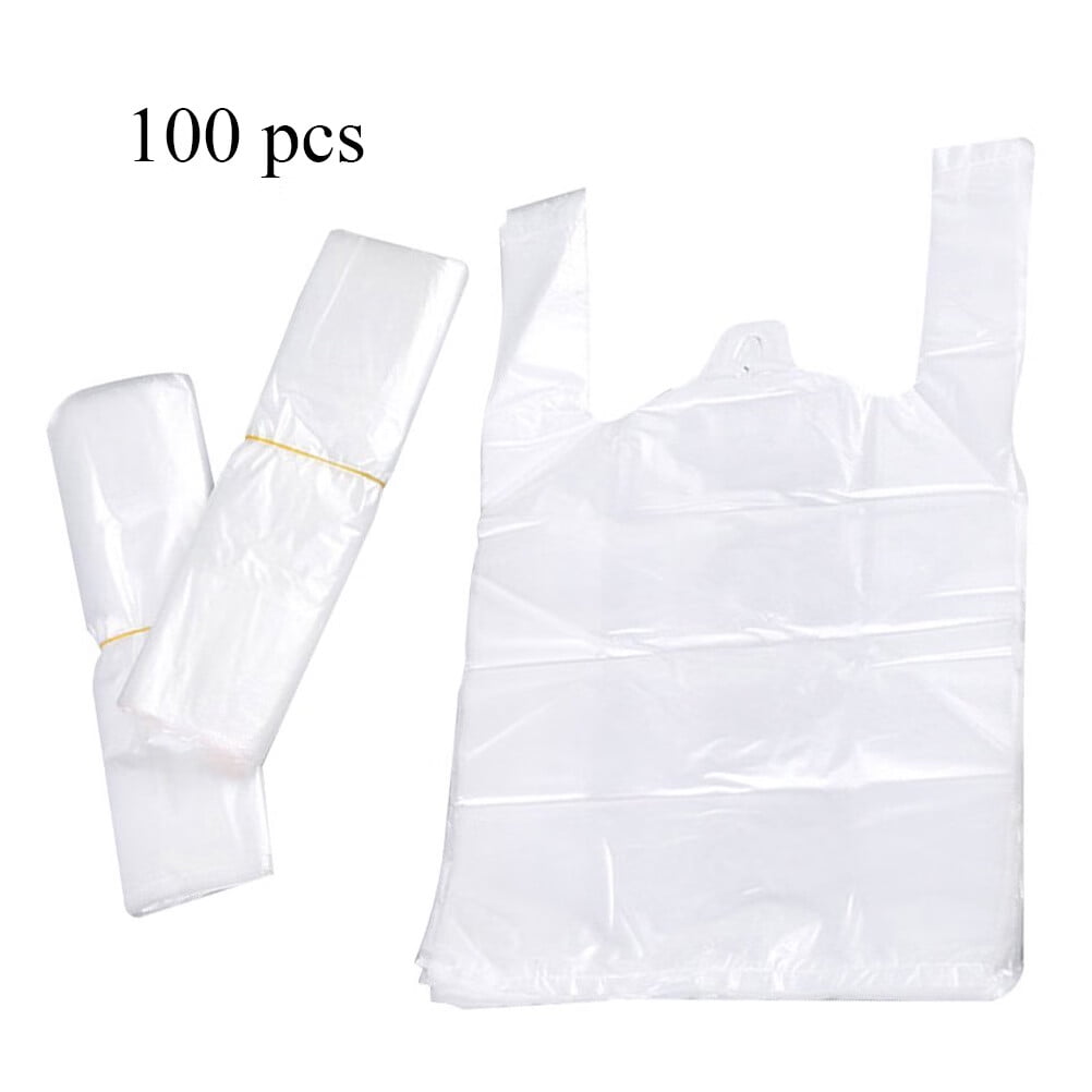 100pcs White Food Grade Plastic Bag with Handle Food Packaging Bag for ...