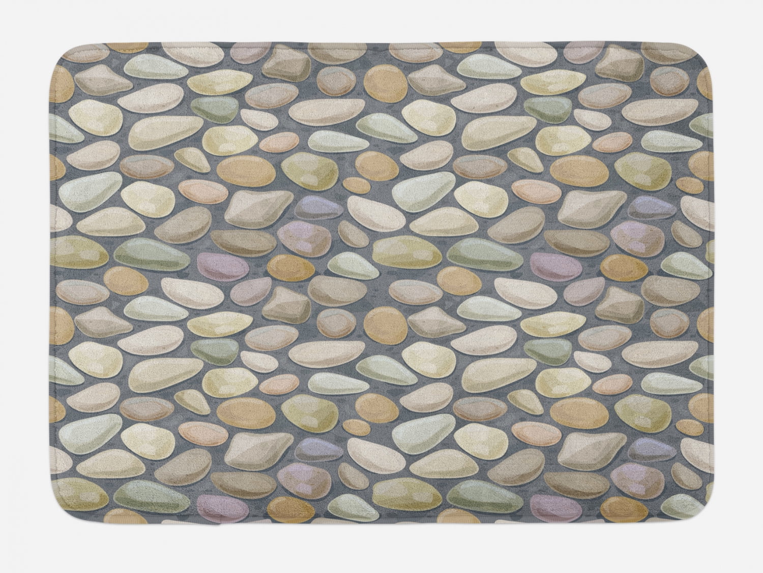 Cobblestone Bath Mat, Pebble Stonewall Graphic Illustration Soft Pastel ...