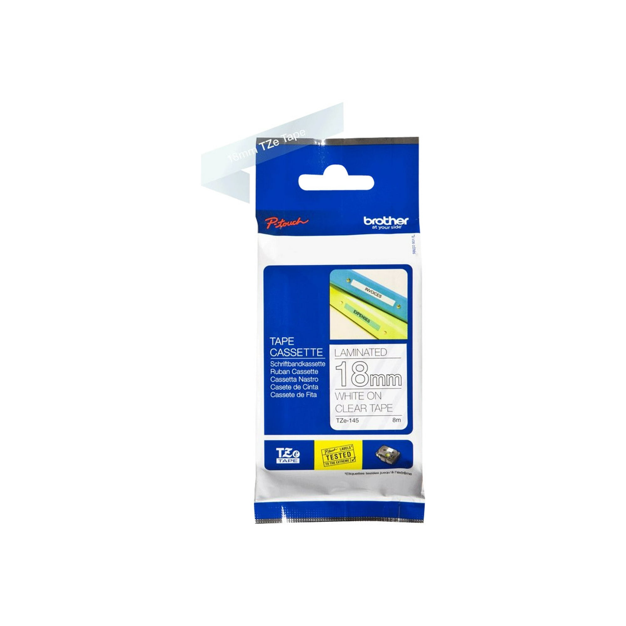 Click here for Brother TZE145 18 mm (0.70) White on Clear tape fo... prices