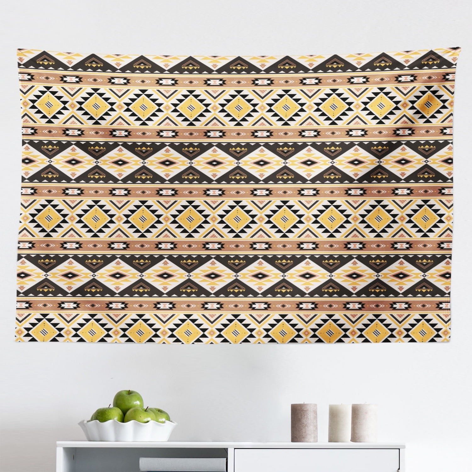 Aztec Tapestry, Art Modernized Tribal Triangles in Vivid Purple Colors ...