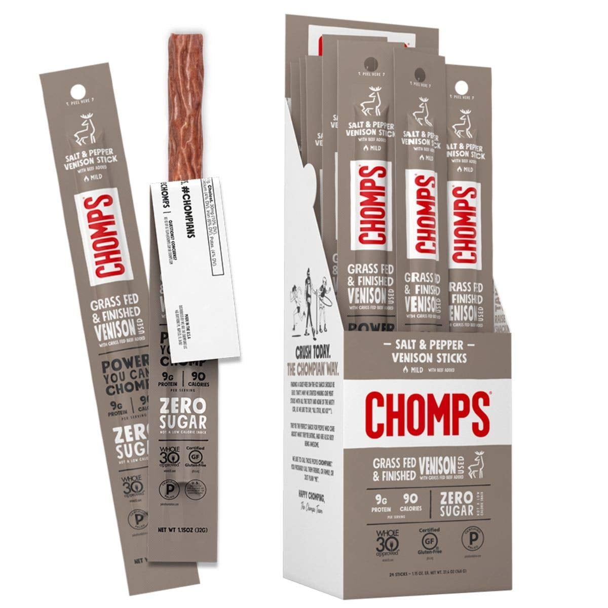 Chomps Grass Fed Venison Jerky Snack Sticks Keto And Paleo Whole30