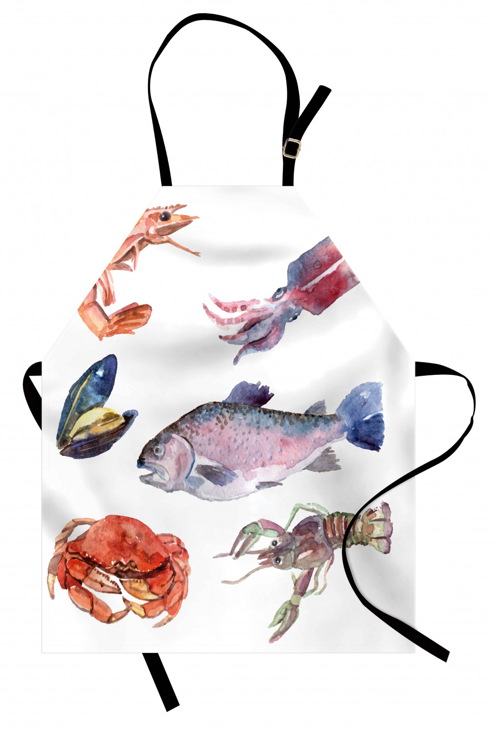 Sea Animals Apron Sea Food Illustration with Shrimp Mussel Fish Crab ...