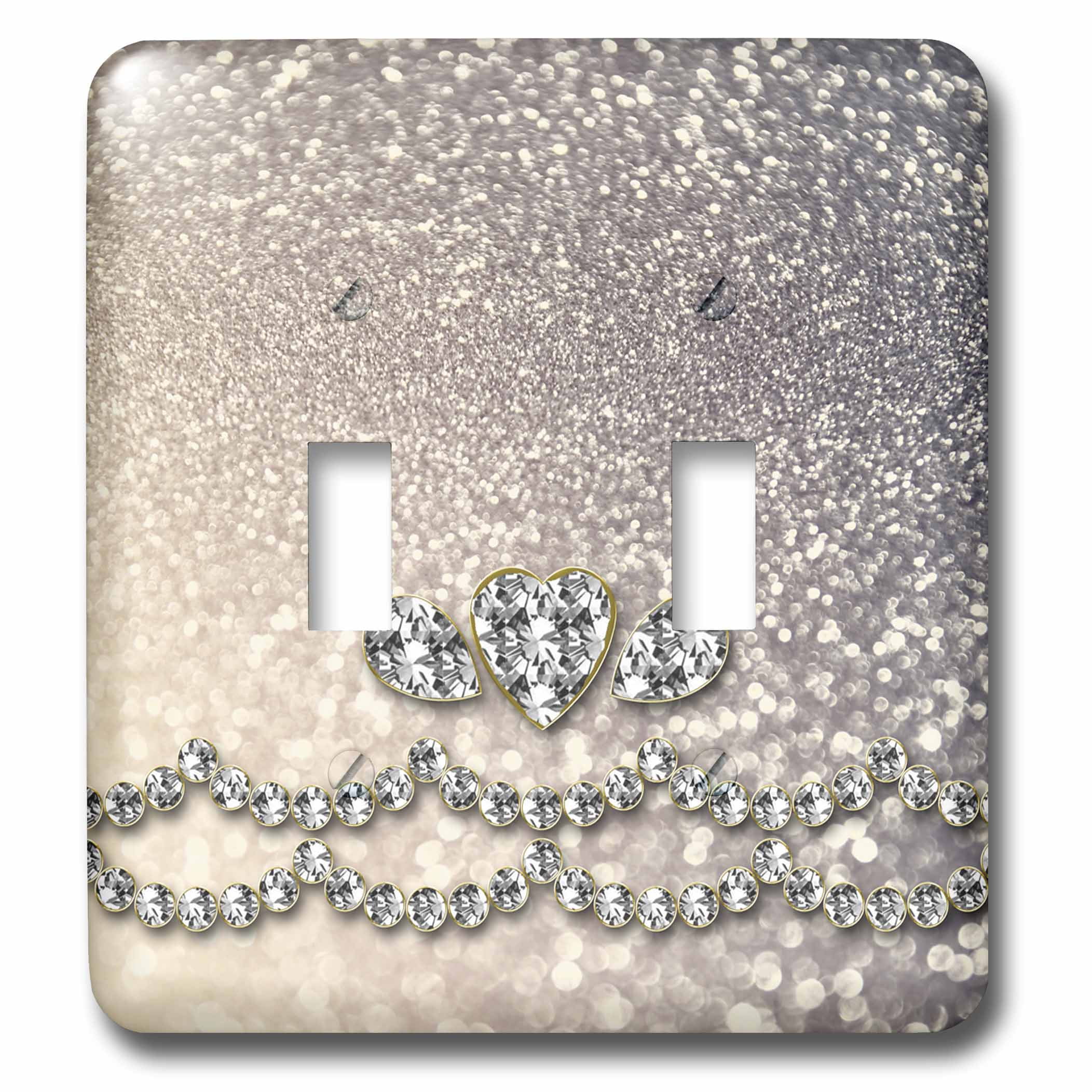 3dRose Sparkling Luxury Diamond and Heart Silver Faux Glitter Effect ...