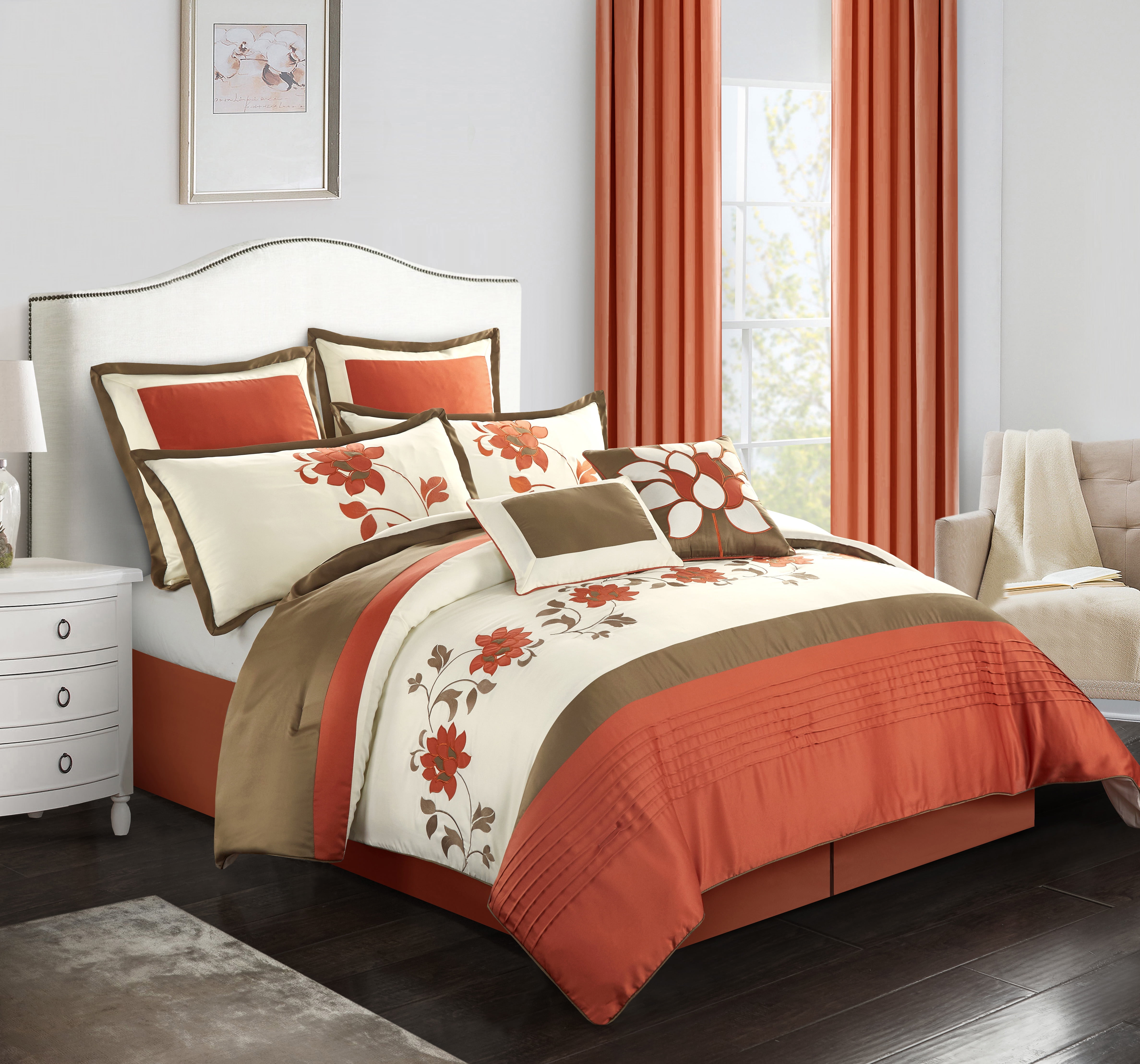 Lanco Hibiscus 8-Piece Bedroom Floral Bedding Comforter Set, Coral ...