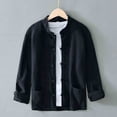Yusimy Mens Solid Color Linen Frog Closure Pocket Mandarin Collar Long ...