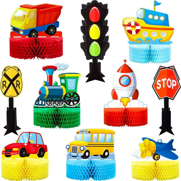 10 Pieces Transportation Centerpiece Boat Airplane Car Honeycomb ...