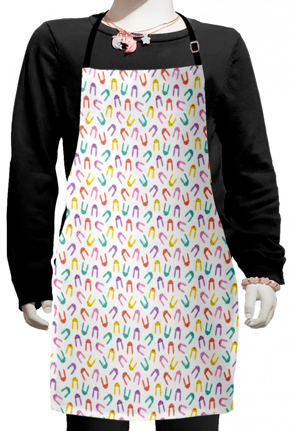 Bunny Kids Apron, Hand-drawn Colorful Rabbits with Various Face ...
