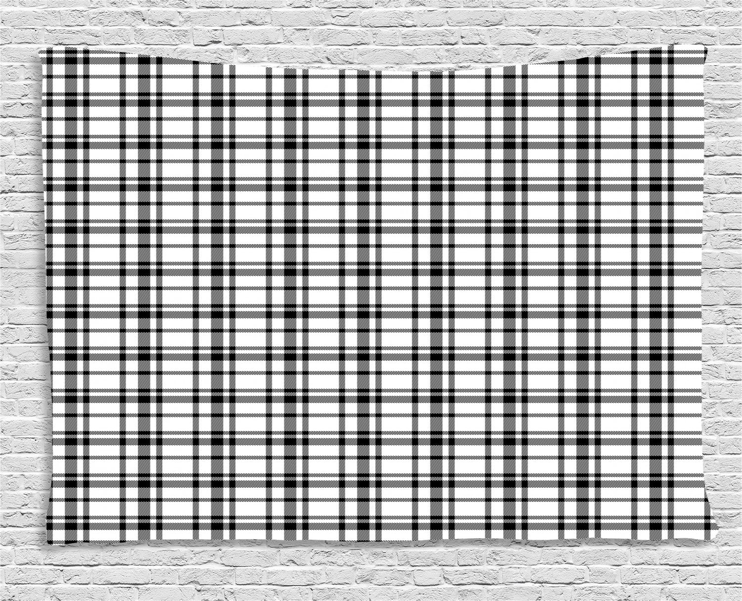 Plaid Tapestry, Black and White Tartan Pattern Graphic Grid Art Design ...