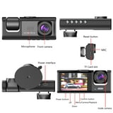 3 Channel Dash Cam Front and Rear Inside with 2" IPS Screen, 1080P ...