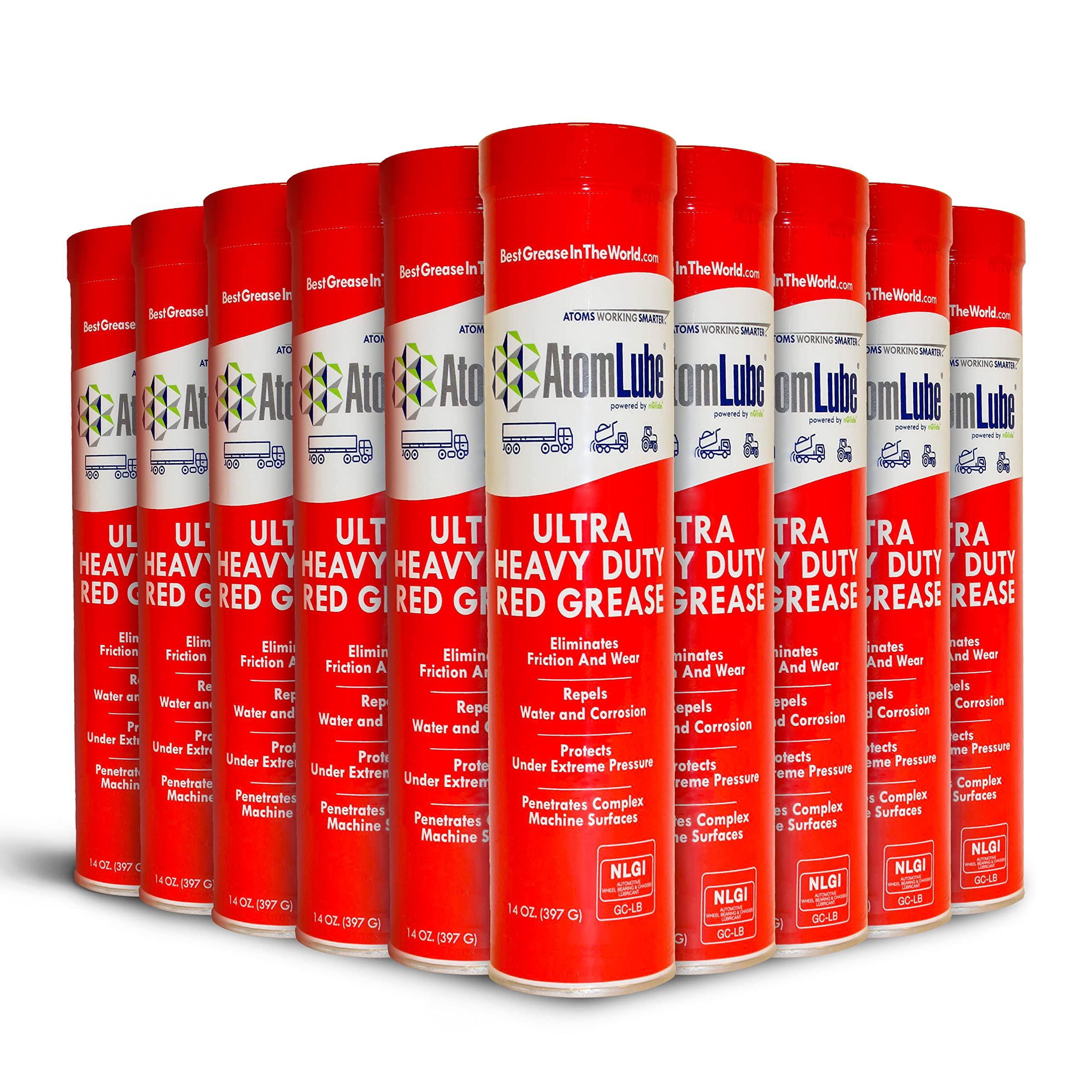 AtomLube Ultra Heavy Duty Red Grease, 10-Pack of 14 Oz. | Waterproof ...