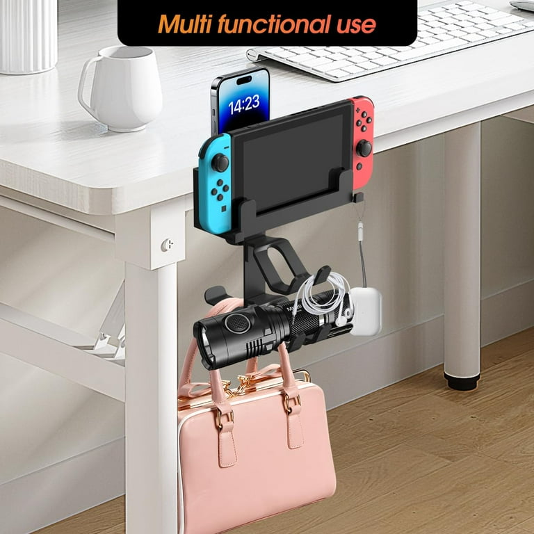 Desk Mount for Switch 360 Rotating Holder for Nintendo Switch OLED with Adjustable Headset Hanger Controller Stand Clamp On Desk Organizer Switch