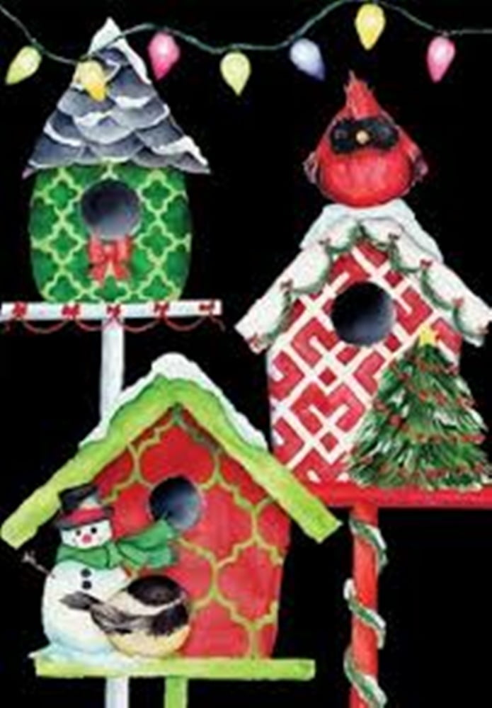 Christmas Birdhouses House Flag Winter Snowman Cardinal Wreath Tree 28 ...