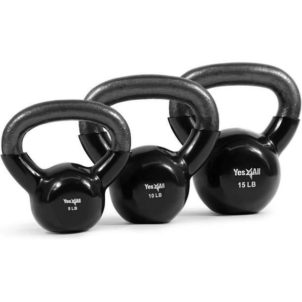 Yes4All 30 lb Vinyl Coated / PVC Kettlebell, Black, Combo / Set, Includes 5-15lb - Walmart.com