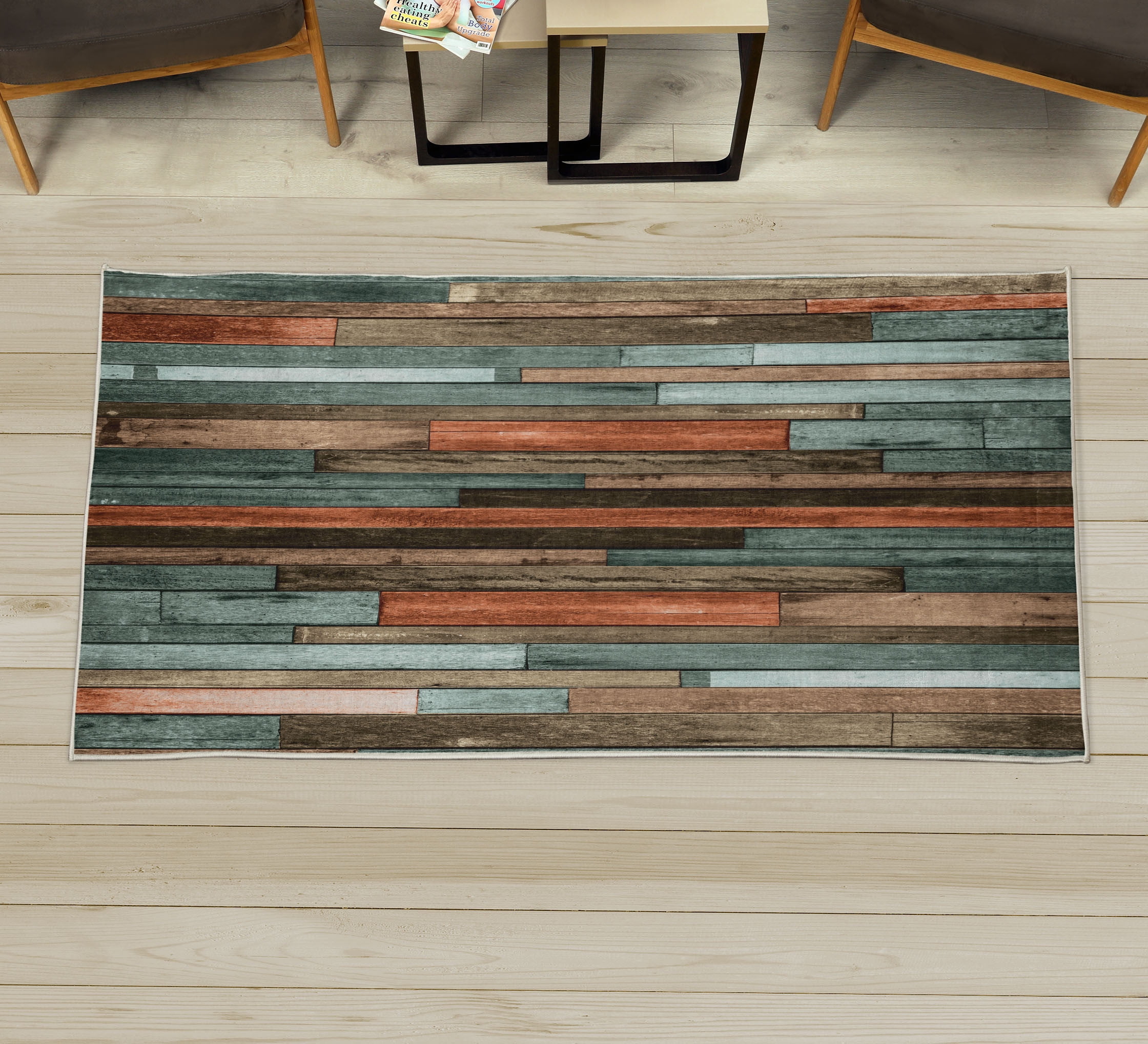Wooden Print Decorative Rug, Old Hardwood Floor Plank Grunge Lodge ...