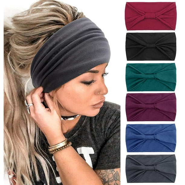 6PCS Wide Boho Headbands for Women Non-Slip Headwraps Yoga Running ...