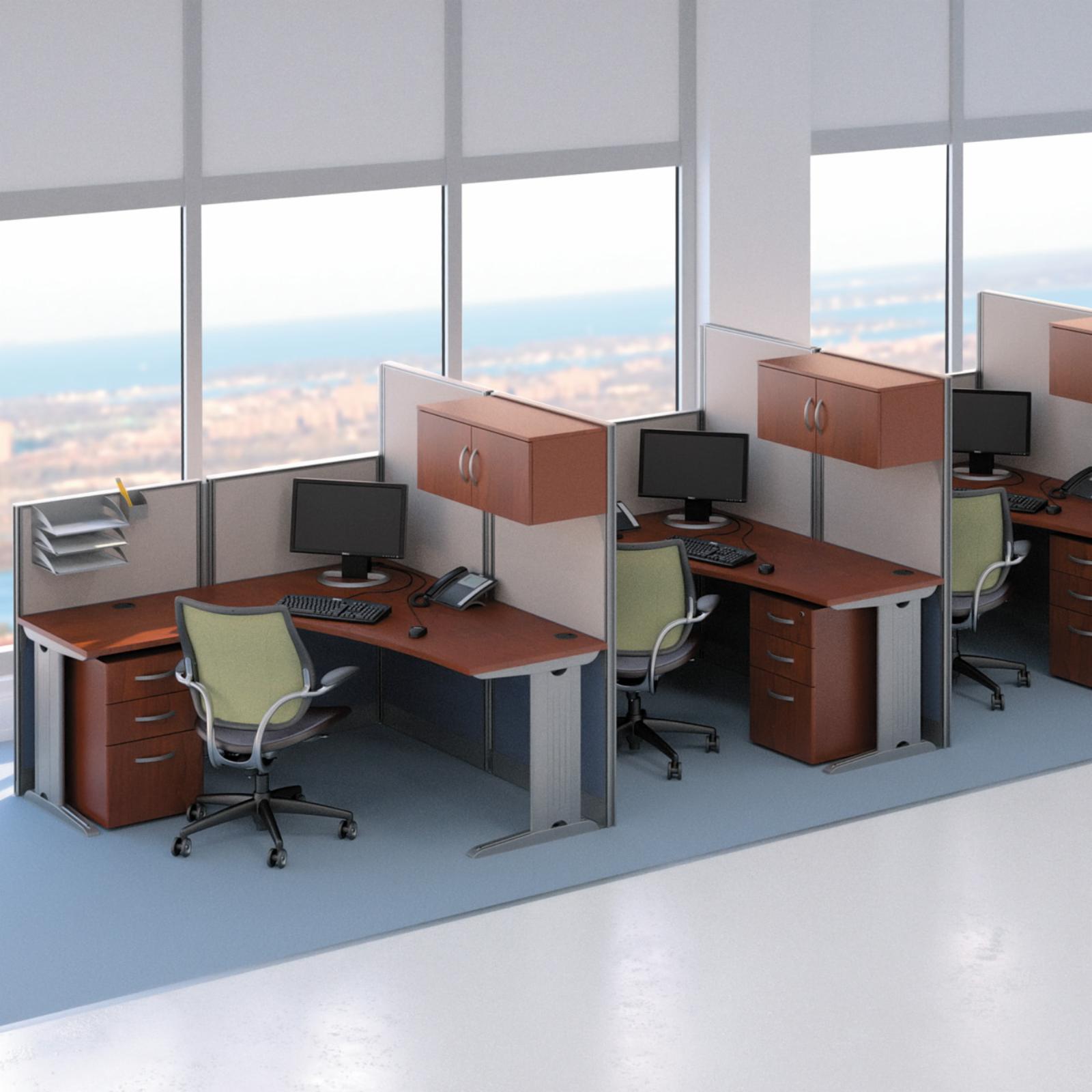 Bush Office-in-an-Hour L-Shaped Triple Workstation Computer Desk with ...