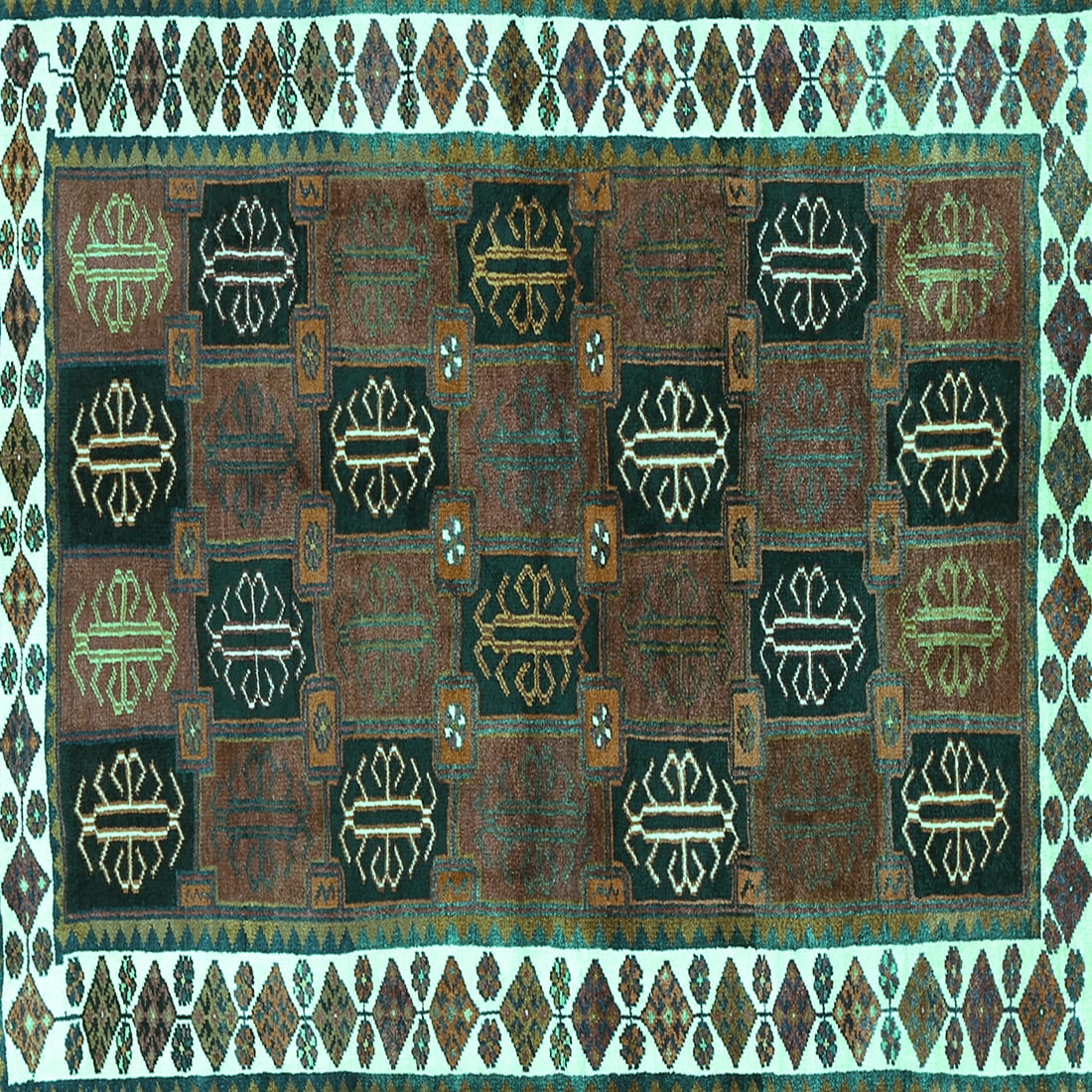 Ahgly Company Indoor Square Persian Turquoise Blue Traditional Area ...