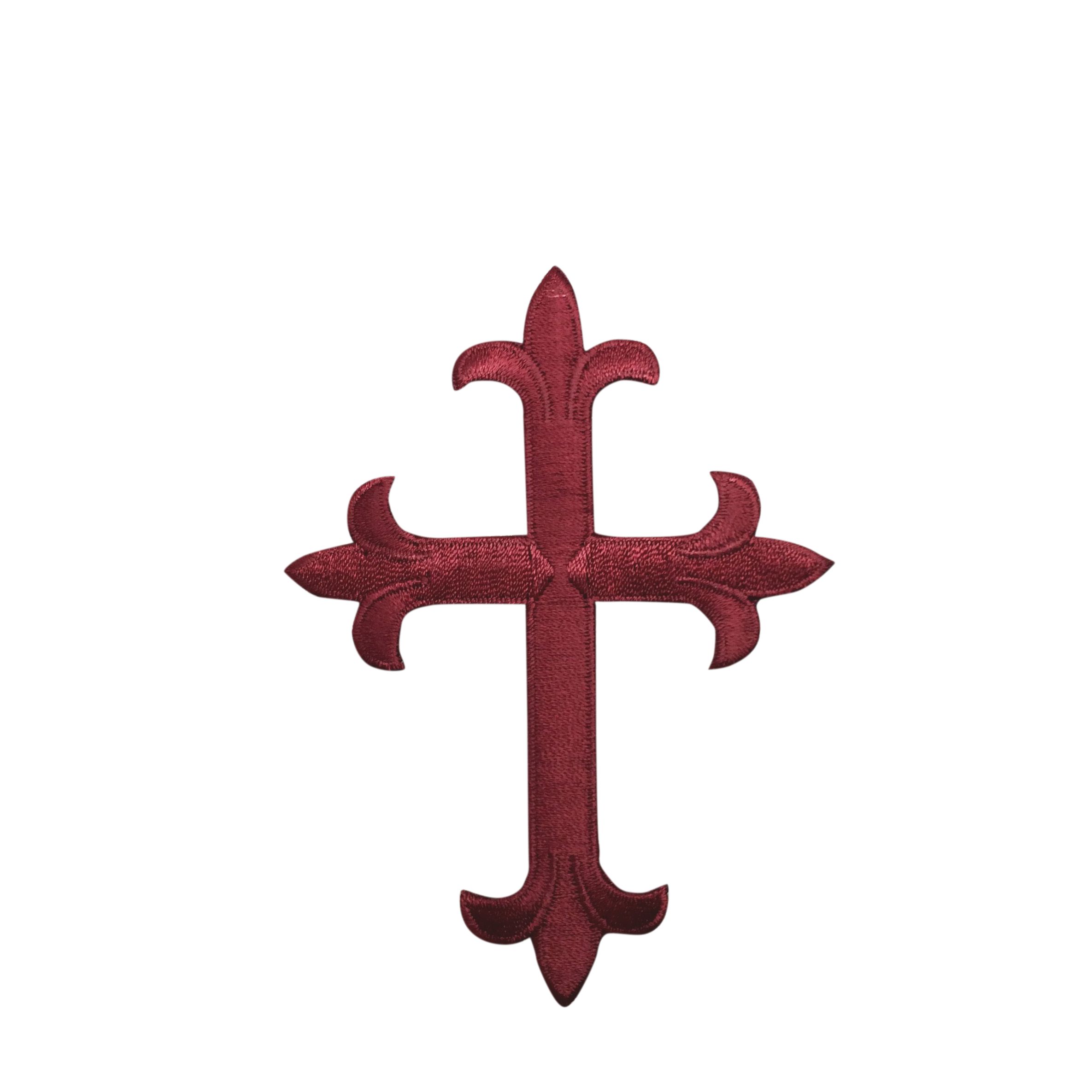 4" Maroon/Burgundy Cross - Fleur De Lis - Religious - Iron On Applique ...