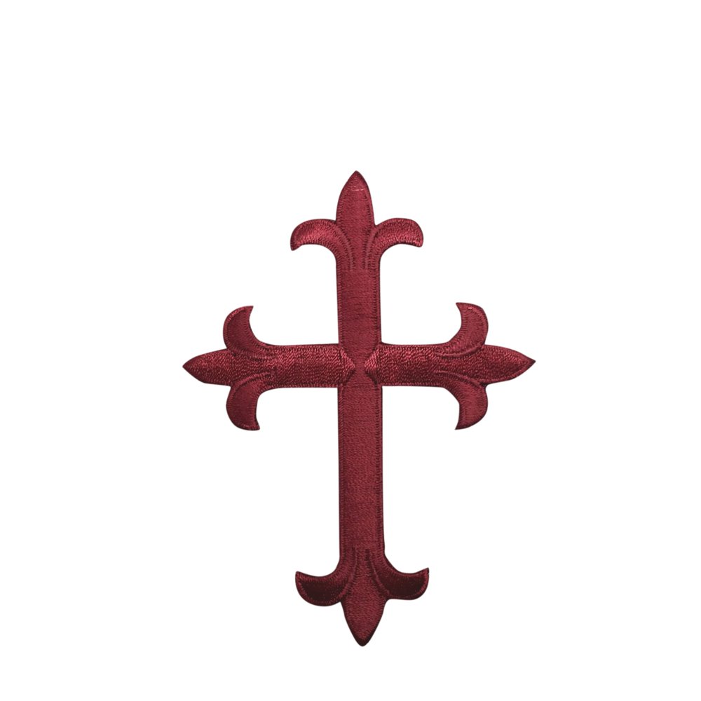 4" Maroon/Burgundy Cross - Fleur De Lis - Religious - Iron On Applique ...