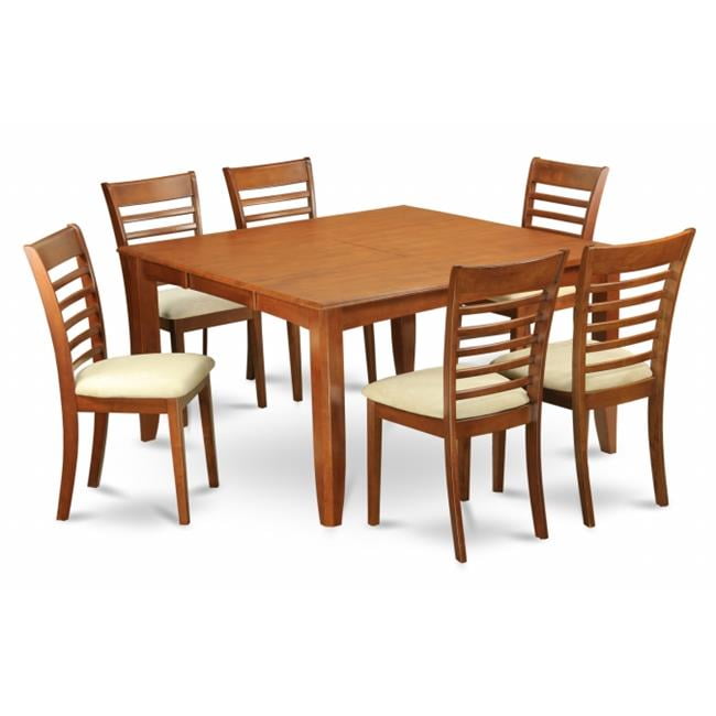East West Furniture PFML7-SBR-C 7-Piece Parfait Square Table with 18 in. Butterfly Leaf & 6 Wood ...