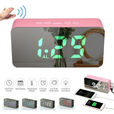 SPRING PARK Modern Wooden LED Digital Alarm Clock Desk Voice Control ...