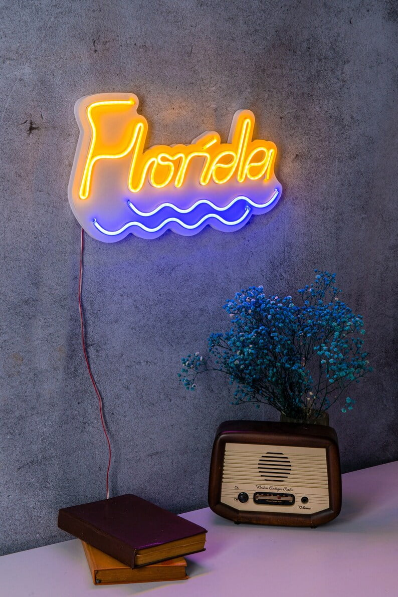 Florida Neon Wall Sign Handmade Customized Led Light Decor - Yellow ...