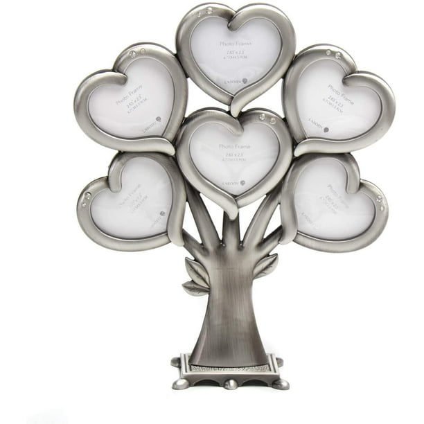 Antique Silver Family Tree with 7 Hanging Picture Frames Metal Table ...