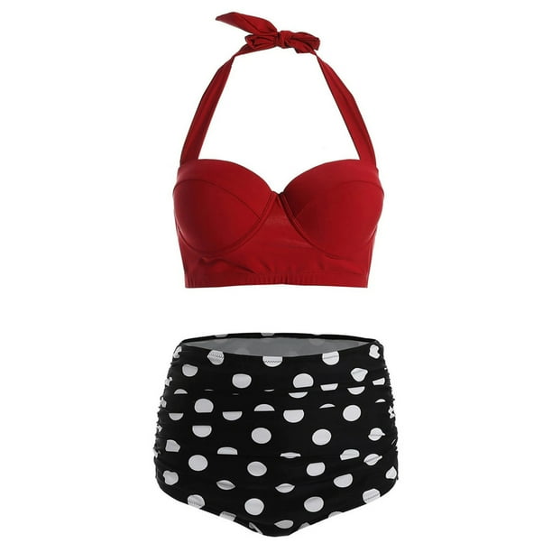 Vintage Polka Dot Bikini Swimsuit for Womens Retro High Waisted Bathing ...