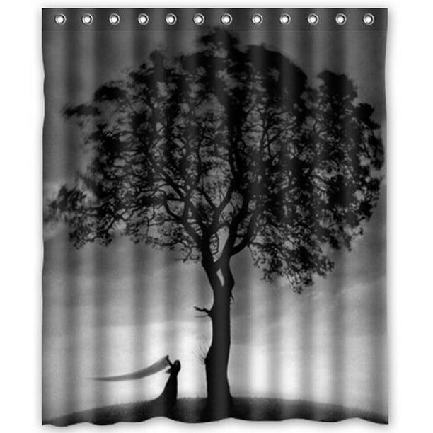 Greendecor Tree In Black And White Waterproof Shower Curtain Set With
