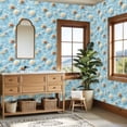 Coastal Peel and Stick Wallpaper Starfish Seashells Floating Clear Blue ...