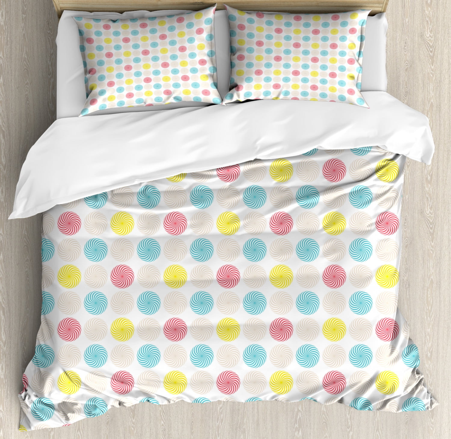 Geometric Duvet Cover Set King Size, Whirlpool Form Colorful Circles in ...