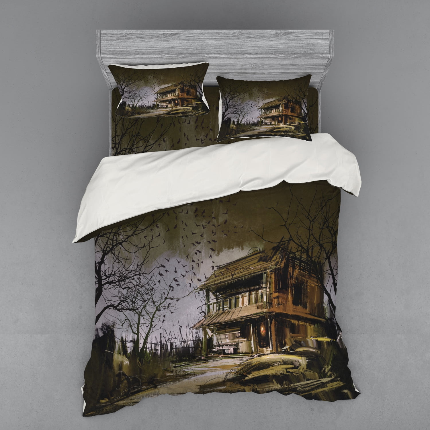 Rustic Duvet Cover Set, Old Haunted Abandoned Wood House at the Dark ...