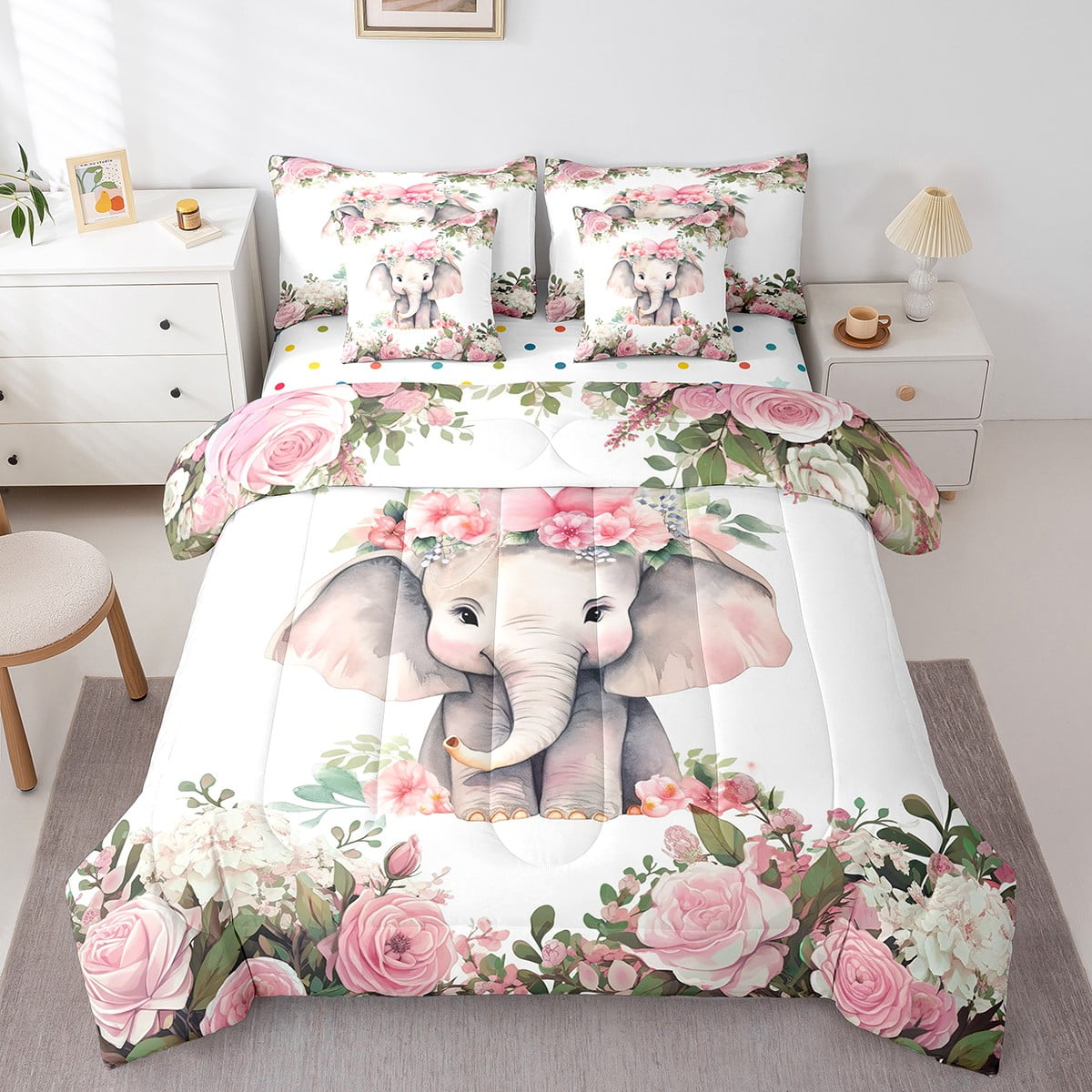 Click here for Yst  Cute Elephant  Bedding Set  Floral  7-Piece... prices