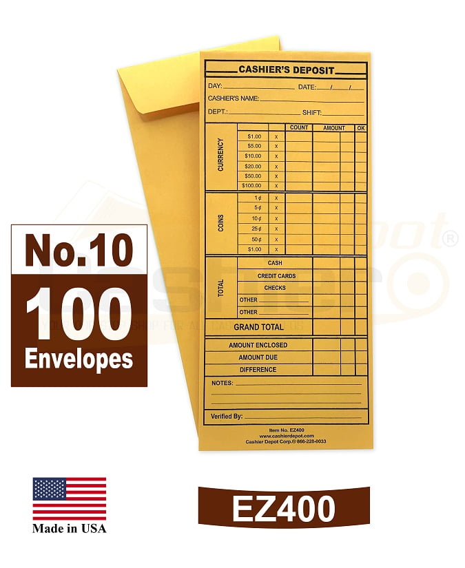 100 Cashier Depot EZ400 Cashier's Deposit Report Envelope, 4 1/8" x 9 1 ...