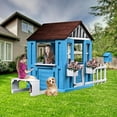 Wooden Kids Playhouse with Picnic Bench and Door, Outdoor Cottage ...