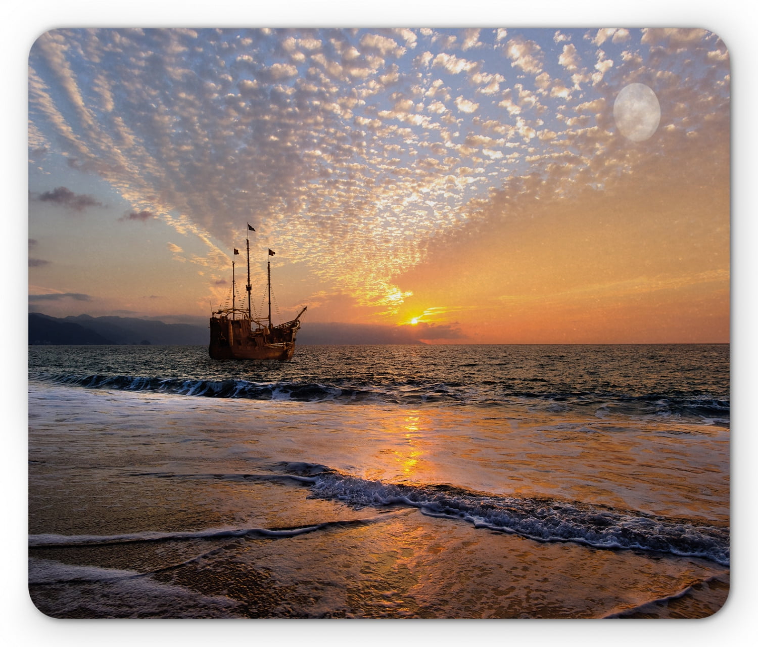 Nautical Mouse Pad, Pirate Ship Sailing in Waves Fantasy in the Sea ...