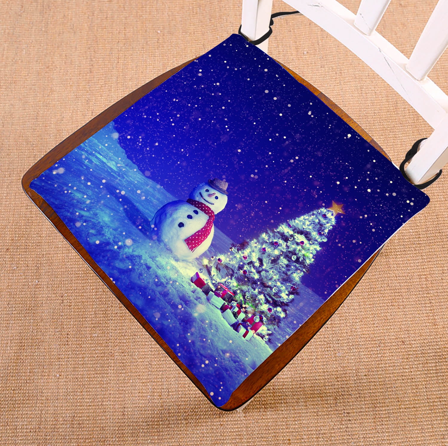 YKCG Christmas Tree Winter Snowflakes Snowman Seat Cushion Chair ...