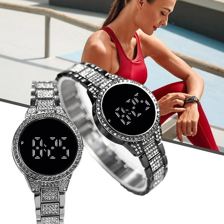 Women's Touch Screen Digital Watch Round Led Dial Electronic Wristwatch ...