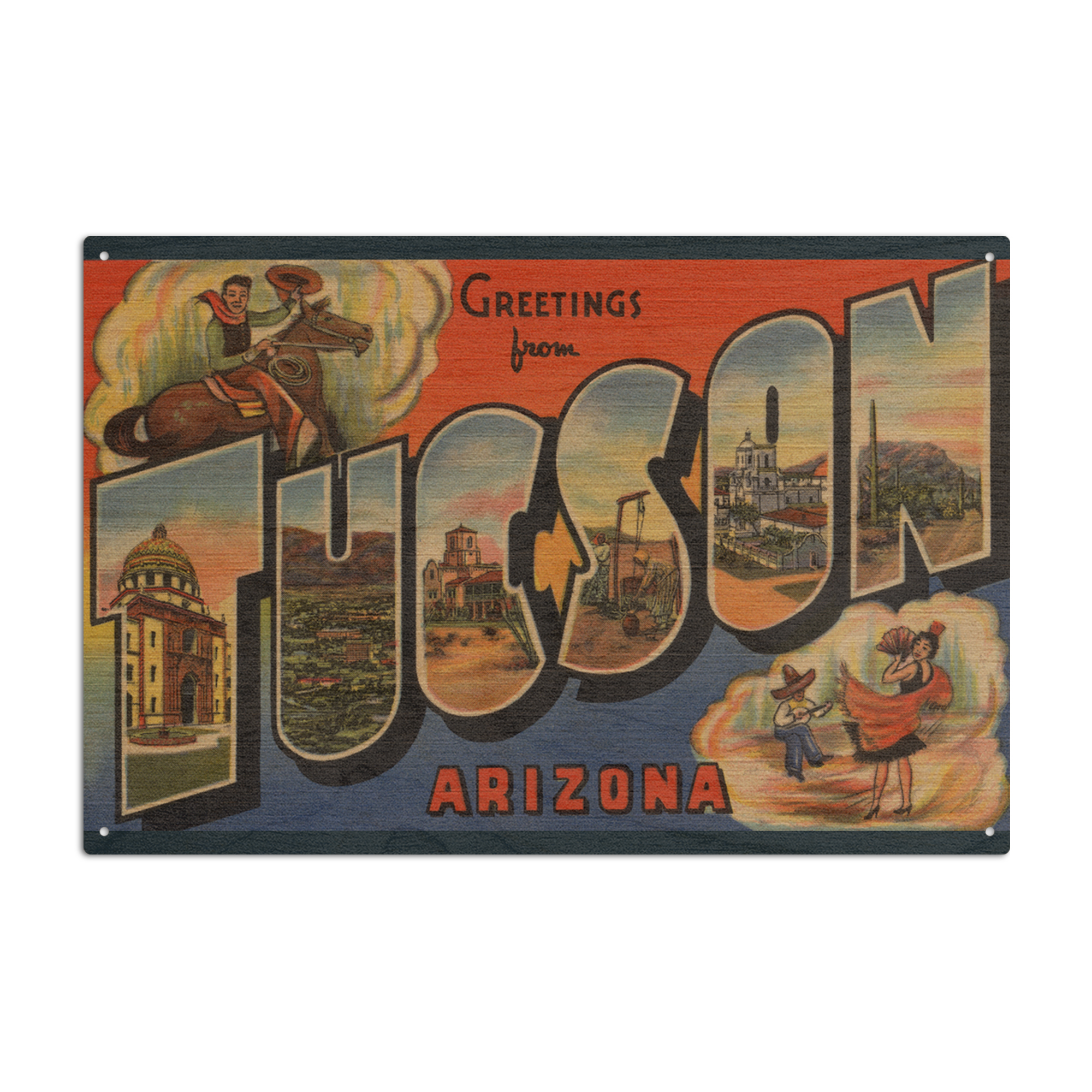 Tucson, Arizona, Large Letter Scenes Birch Wood Wall Sign (6x9 Rustic ...