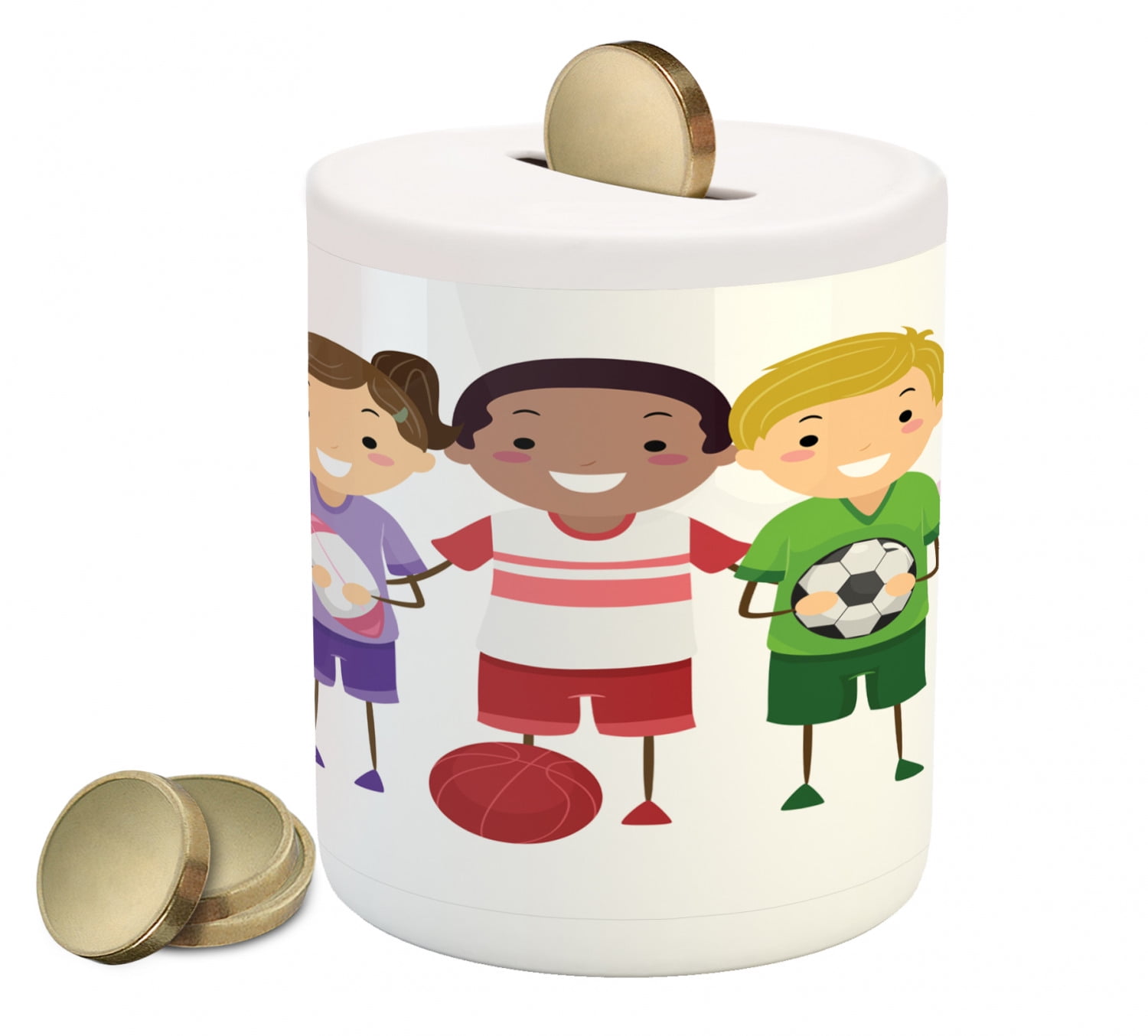 Sports Piggy Bank, Team Playing Football Baseball Tennis Little ...