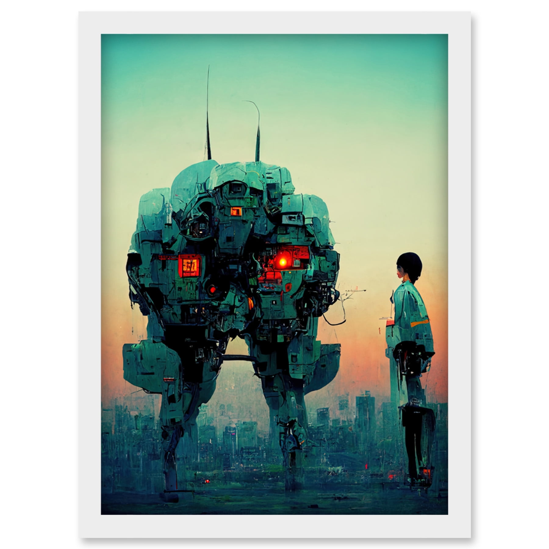 Mecha Japanese Illustration Sci-Fi Anime Artwork Framed Wall Art Print ...