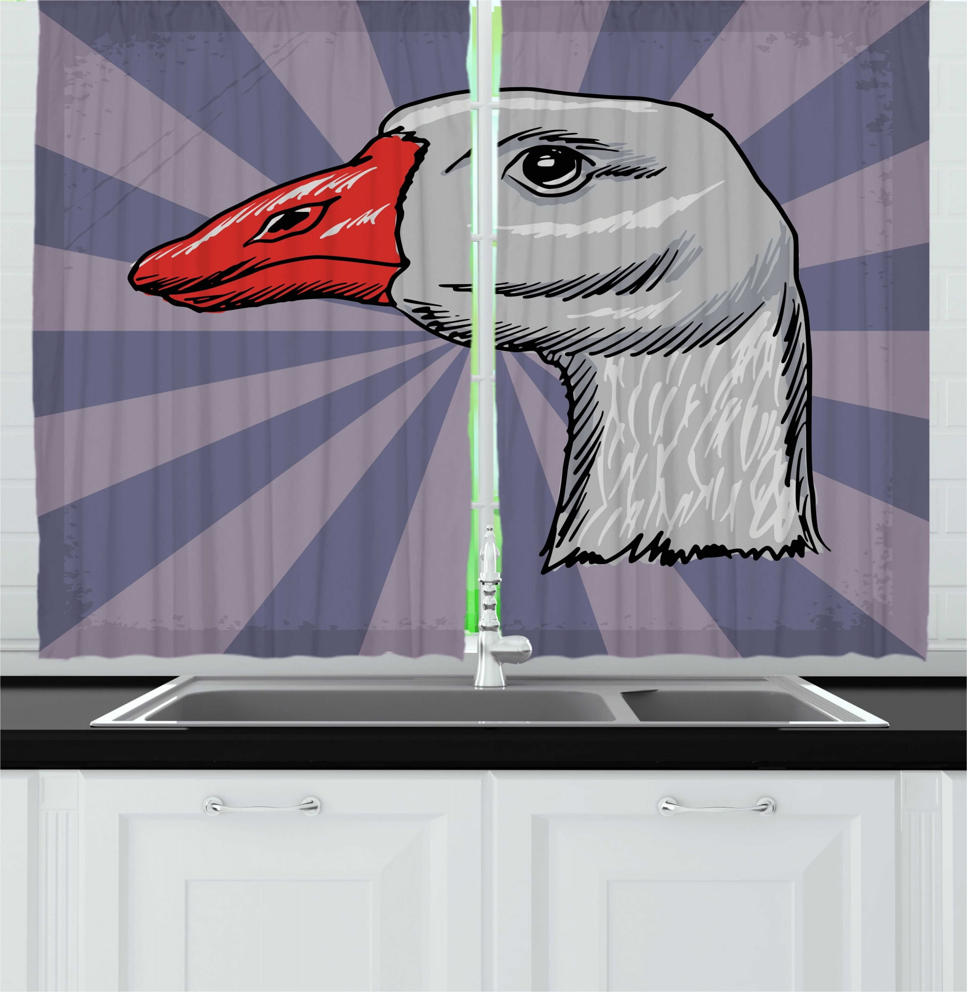 Goose Kitchen Curtains, Retro Pop Art Like Graphic Image of a Portrait ...