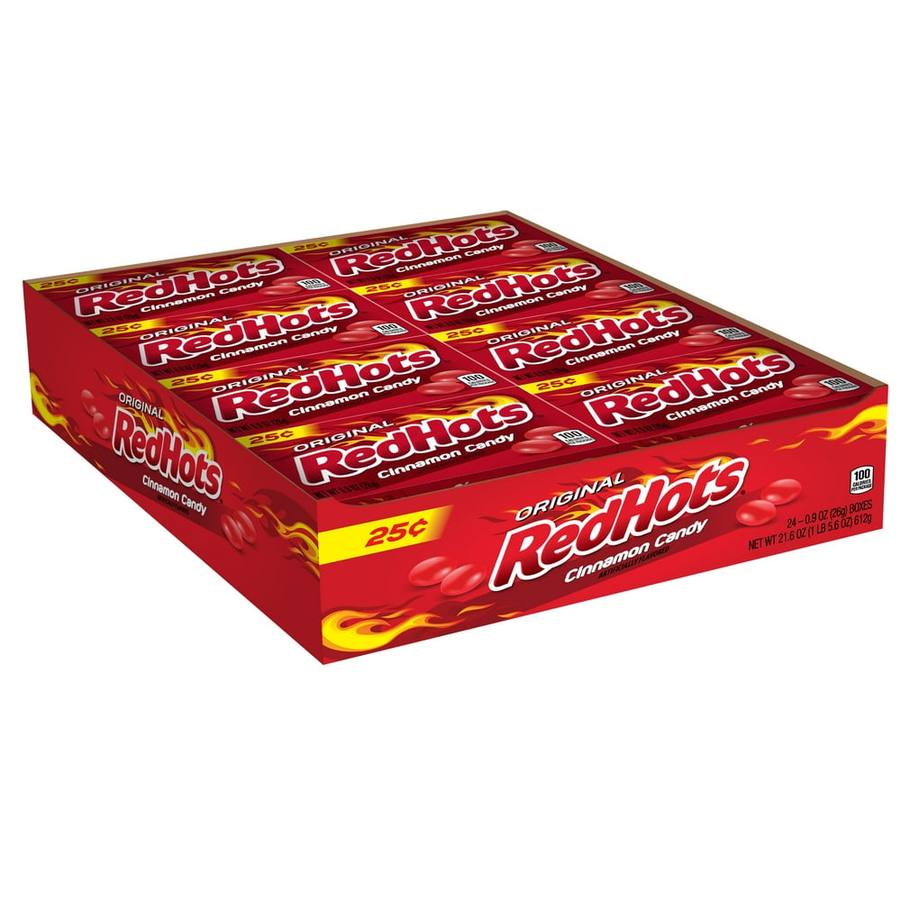 Red Hots, Cinnamon Flavored Candy, 0.9oz (Box of 24) - Walmart.com ...