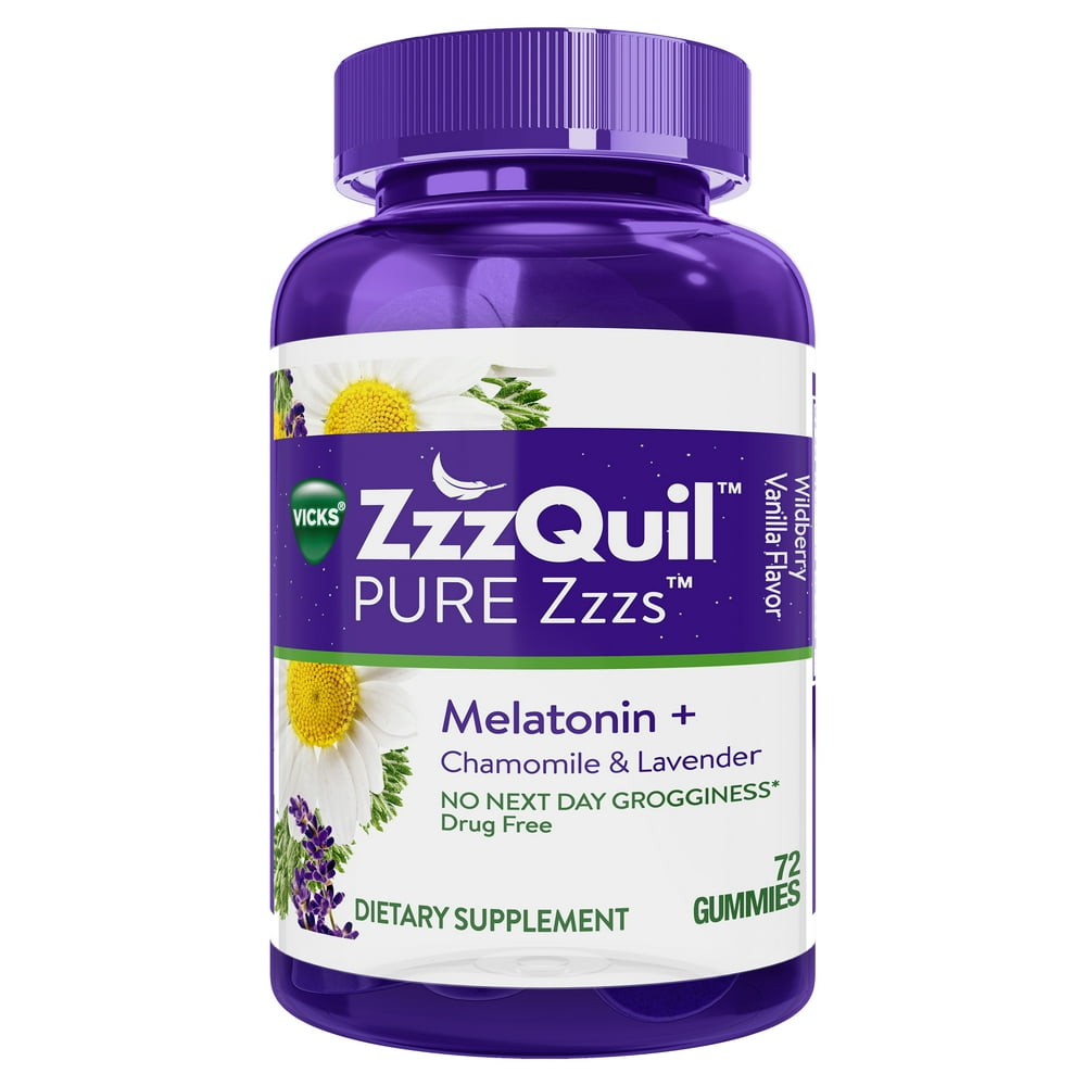 Vicks ZzzQuil Pure Zzzs Melatonin Sleep Aid Gummies, 1mg, 72 ct ...